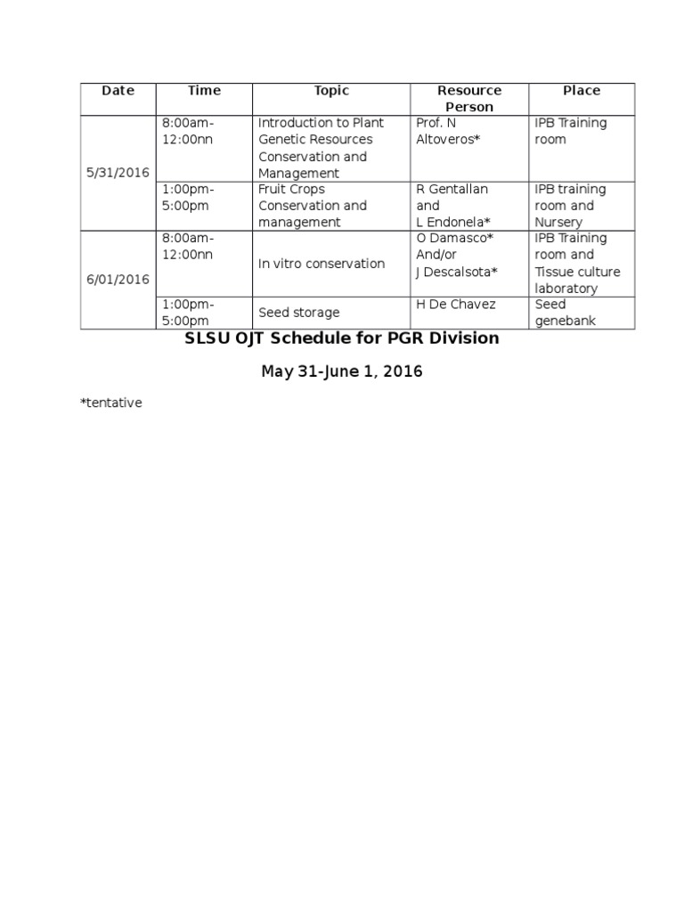 Slsu Ojt Schedule | PDF