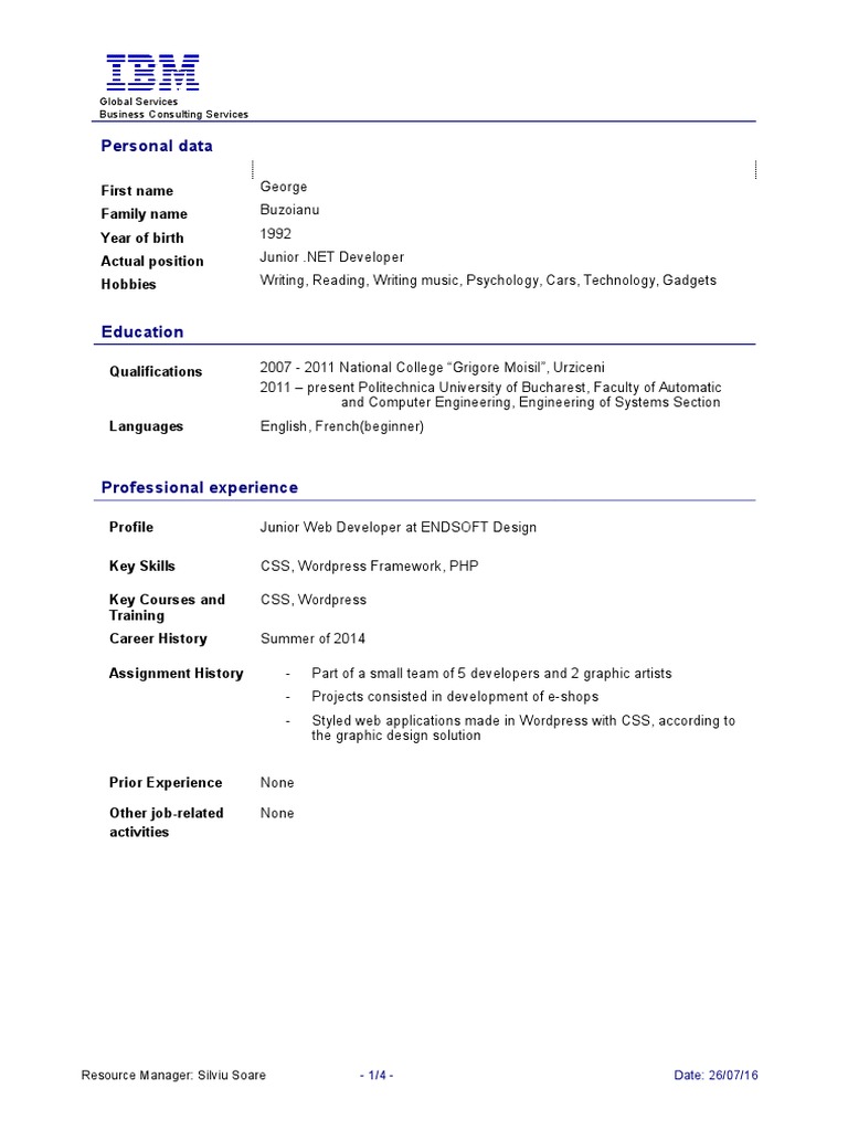 George Buzoianu CV IBMRO | PDF | Java Script | J Query