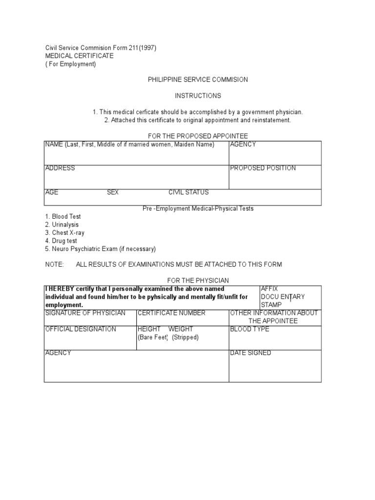 Form 211-Medical Cert. | PDF