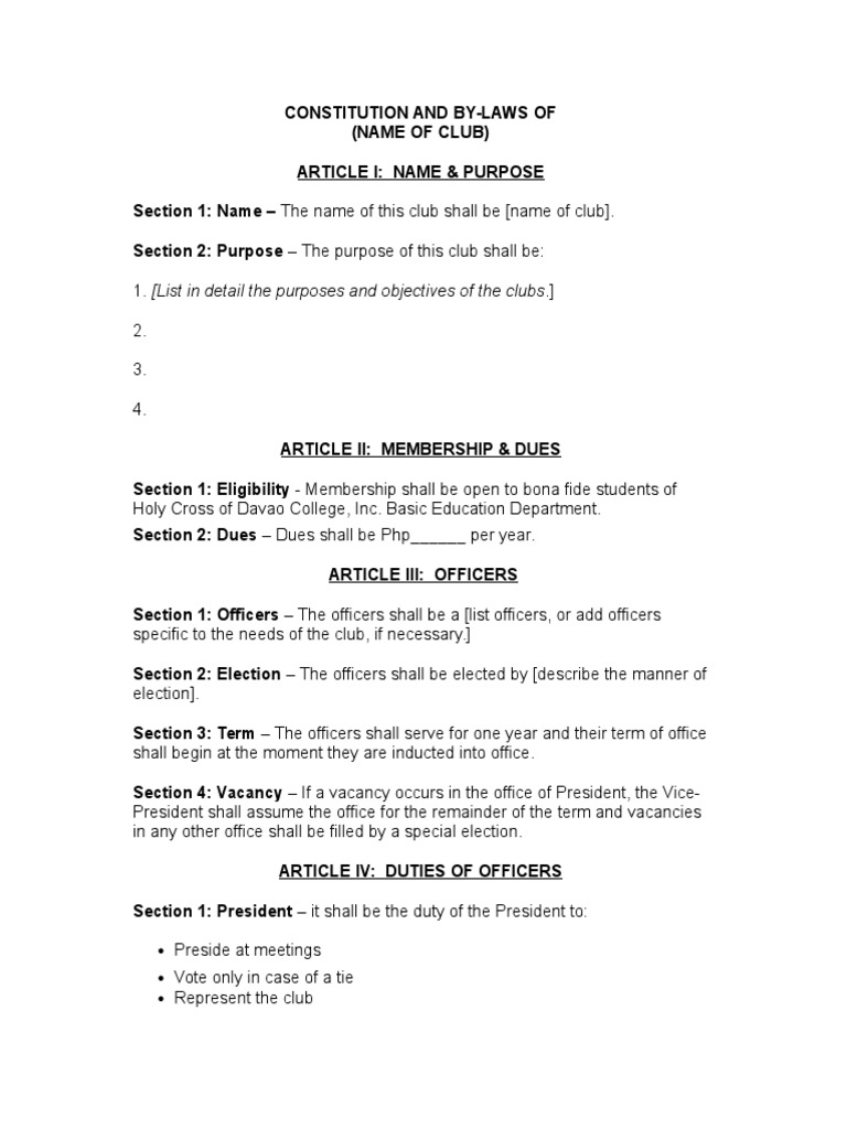 Model Constitution and by-Laws | Quorum | Ratification