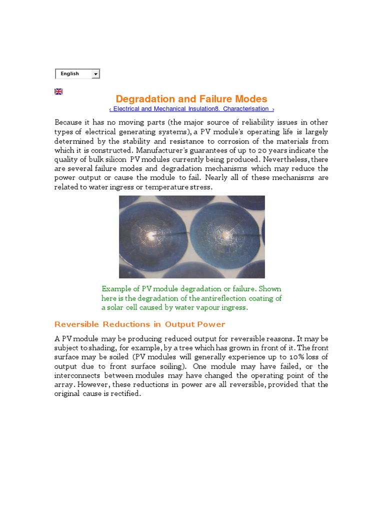 Degradation and Failure Modes | PDF | Photovoltaics | Solar Panel