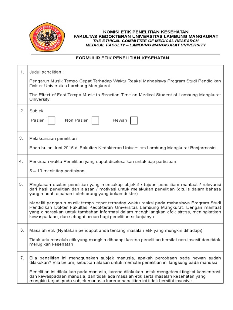 Form Ethical Clearance | PDF