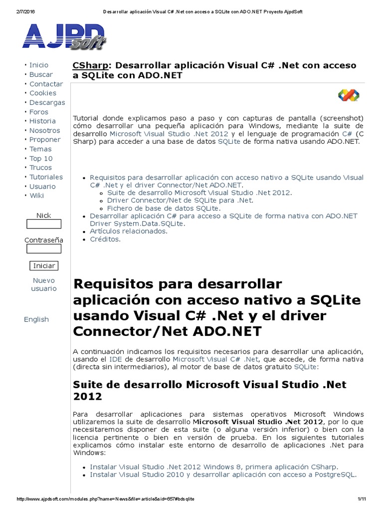 Desarrollar Aplicación Visual C# .Net Con Acceso A SQLite Con ADO PDF | PDF | .NET Framework | C ...