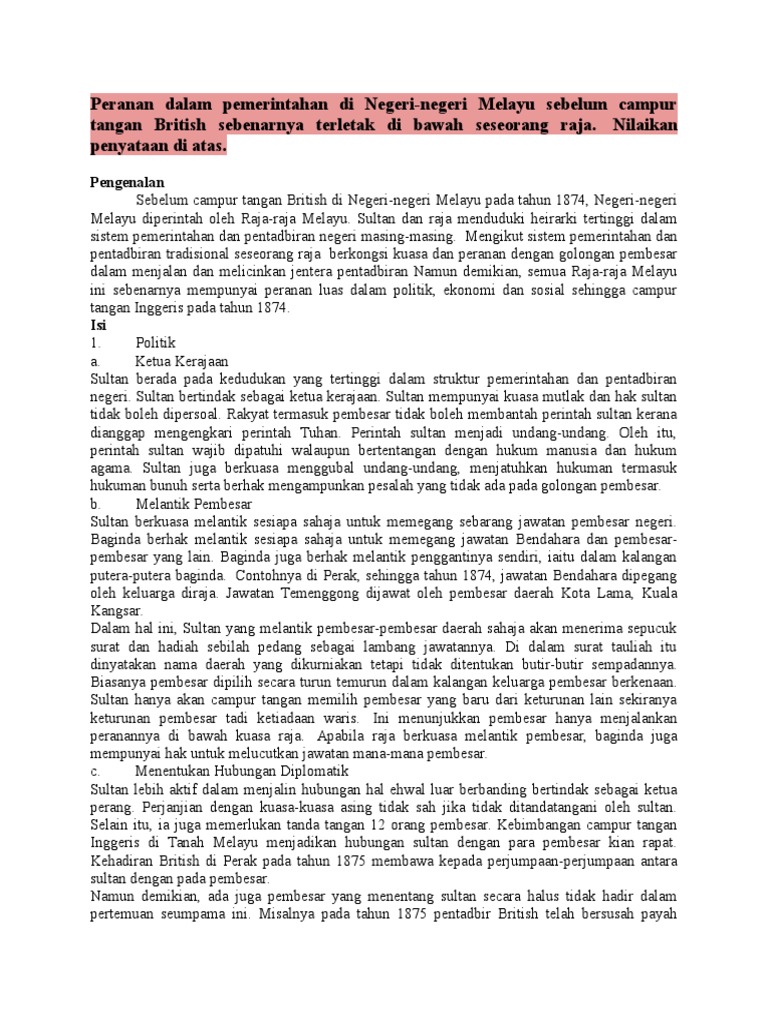 Peranan Raja Dalam Pemerintahan Di Negeri | PDF