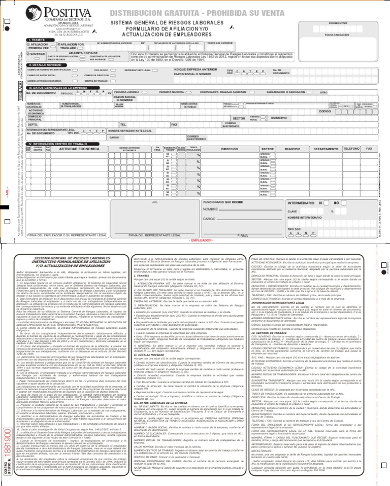 Formulario de Afiliación ARL | PDF | Derecho laboral | Seguro