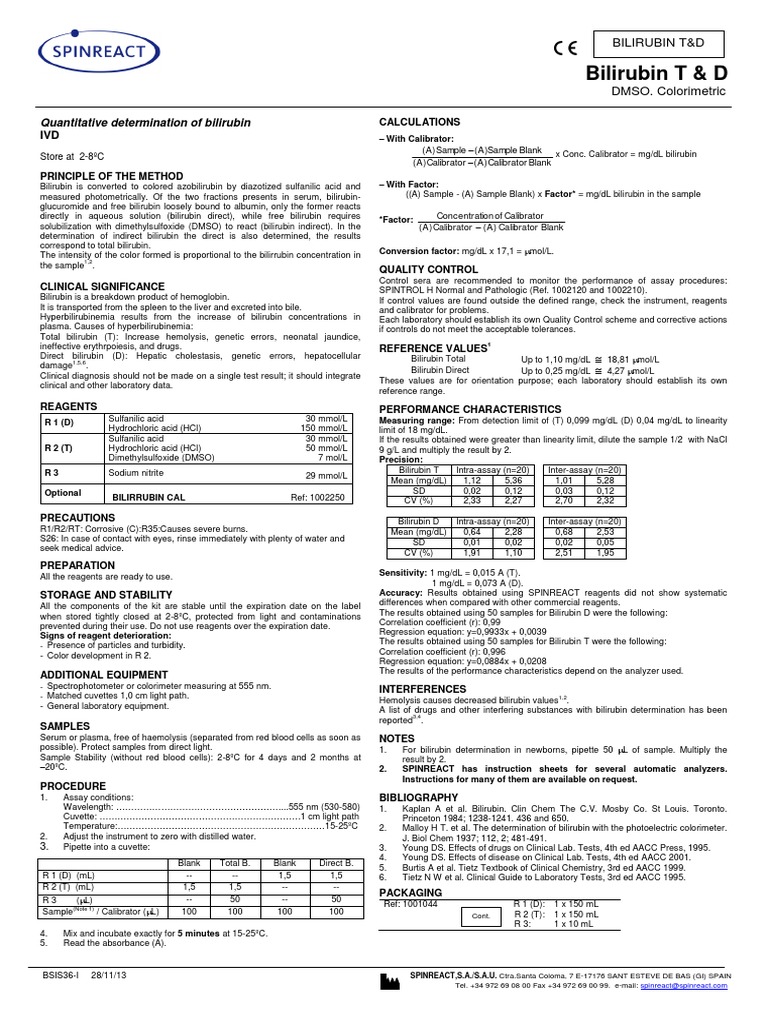 Inserto Bilirrubina Total y Directa | PDF | Chemistry | Nature Inserto Bilirrubina Total y Directa | PDF | Chemistry | Nature
