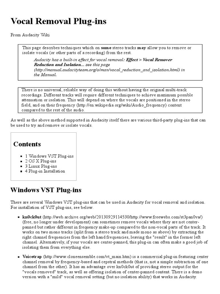 Audacity Vocal Removal Plugins Guide | PDF | Plug In (Computing) | Software