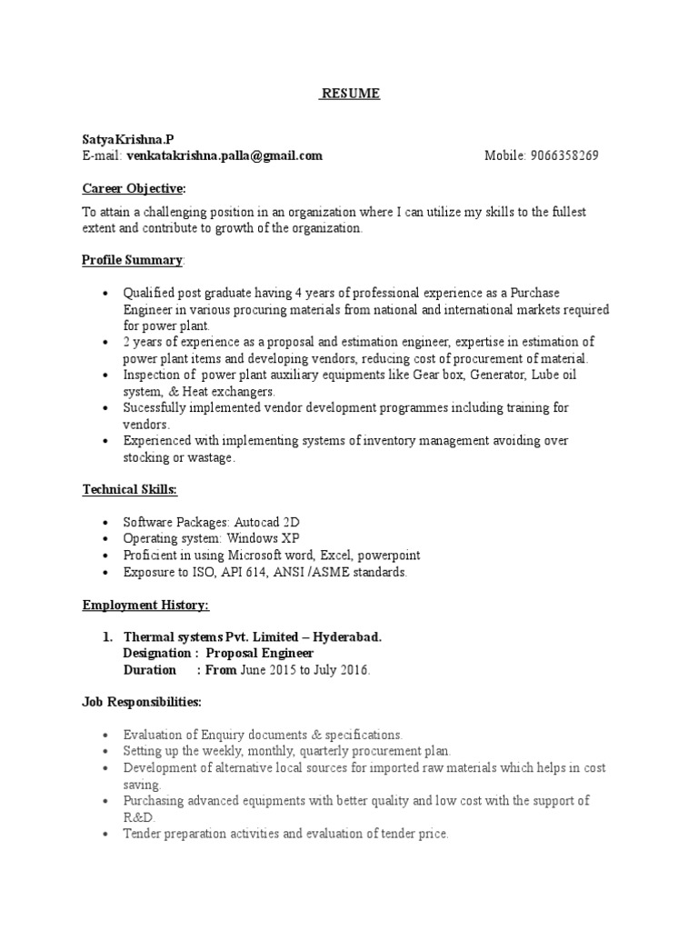 RESUME - Purchase Engineer | PDF