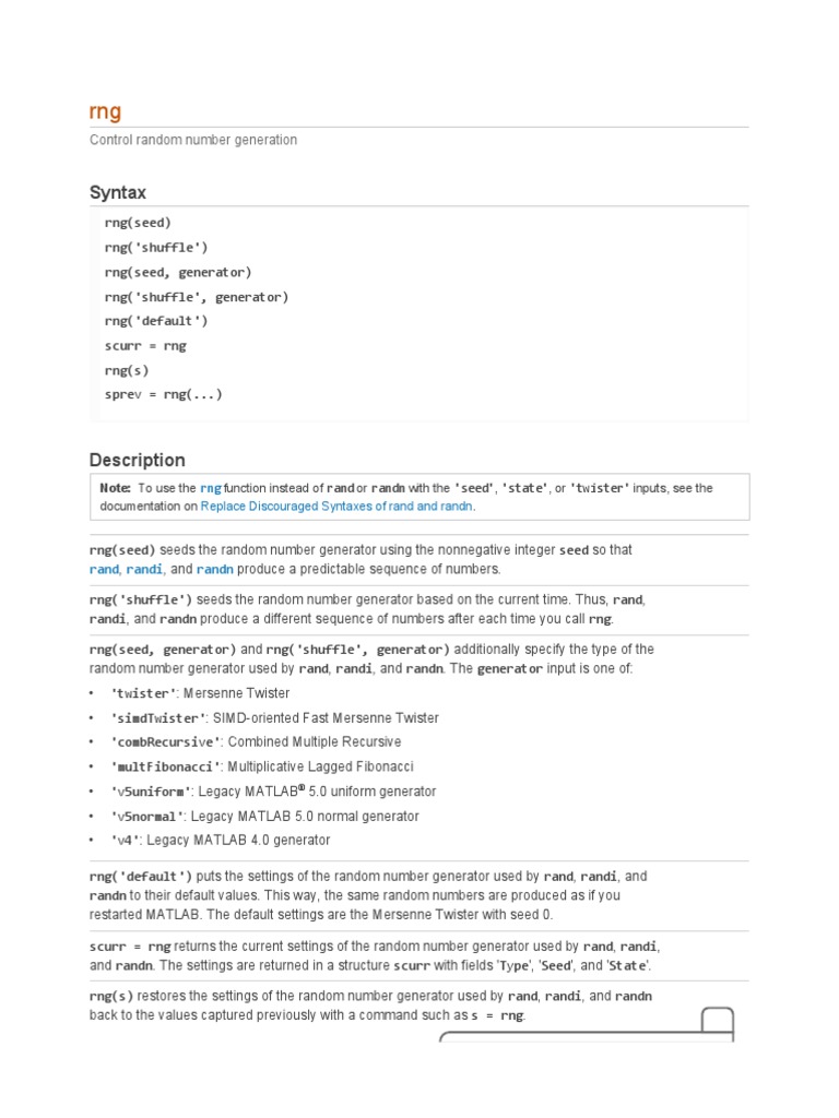 Control Random Number Generation Matlab Rng Pdf Theoretical 7926