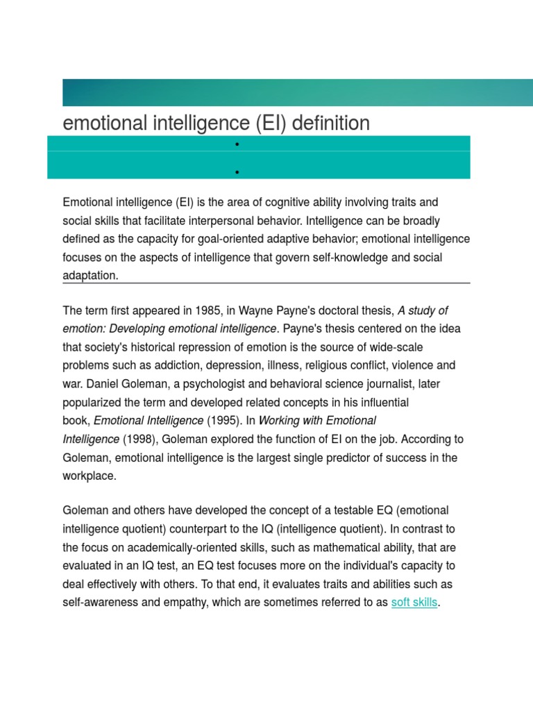 Emotional Intelligence | PDF | Emotional Intelligence | Intelligence