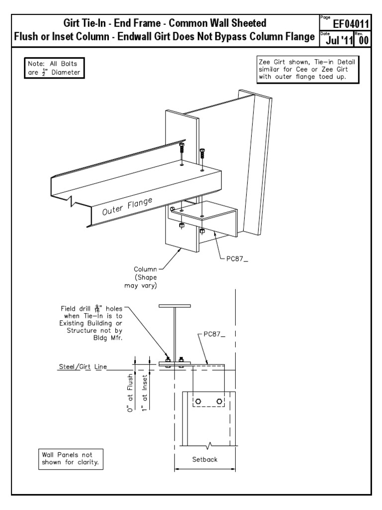 Girt Tie-In - End Frame - Common Wall Sheeted Flush or Inset Column ...