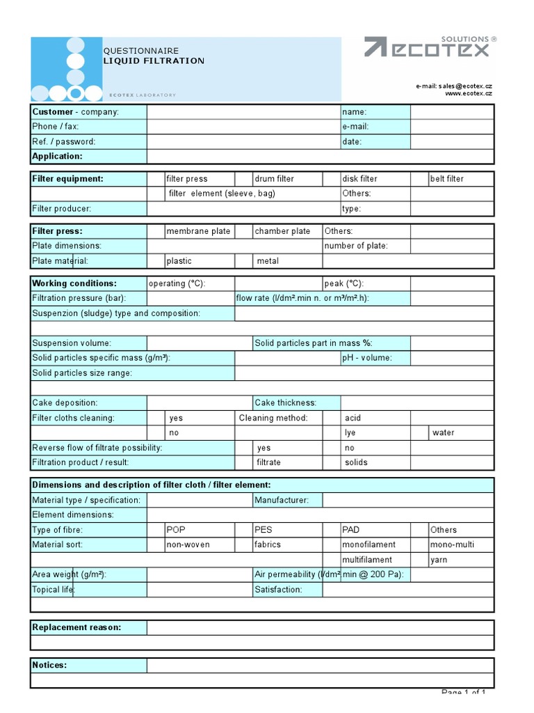 Questionnaire Liquid Filtration | PDF | Filtration | Chemical Engineering