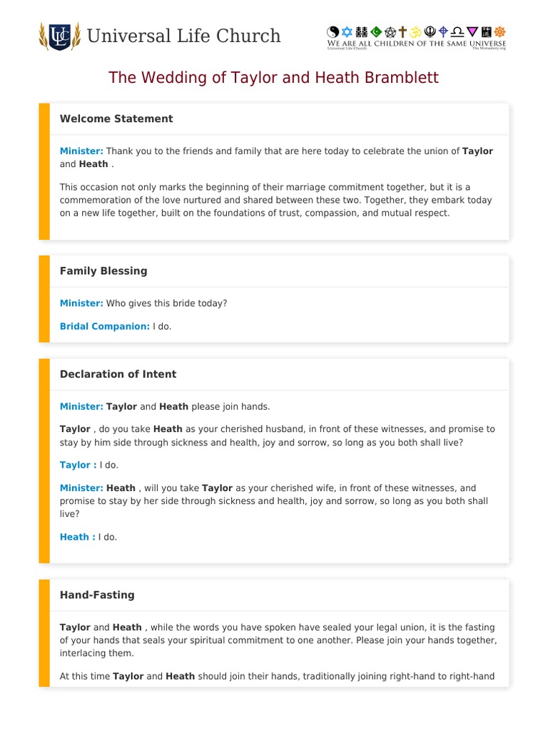 Wedding Ceremony Script | PDF | Wedding | Bride