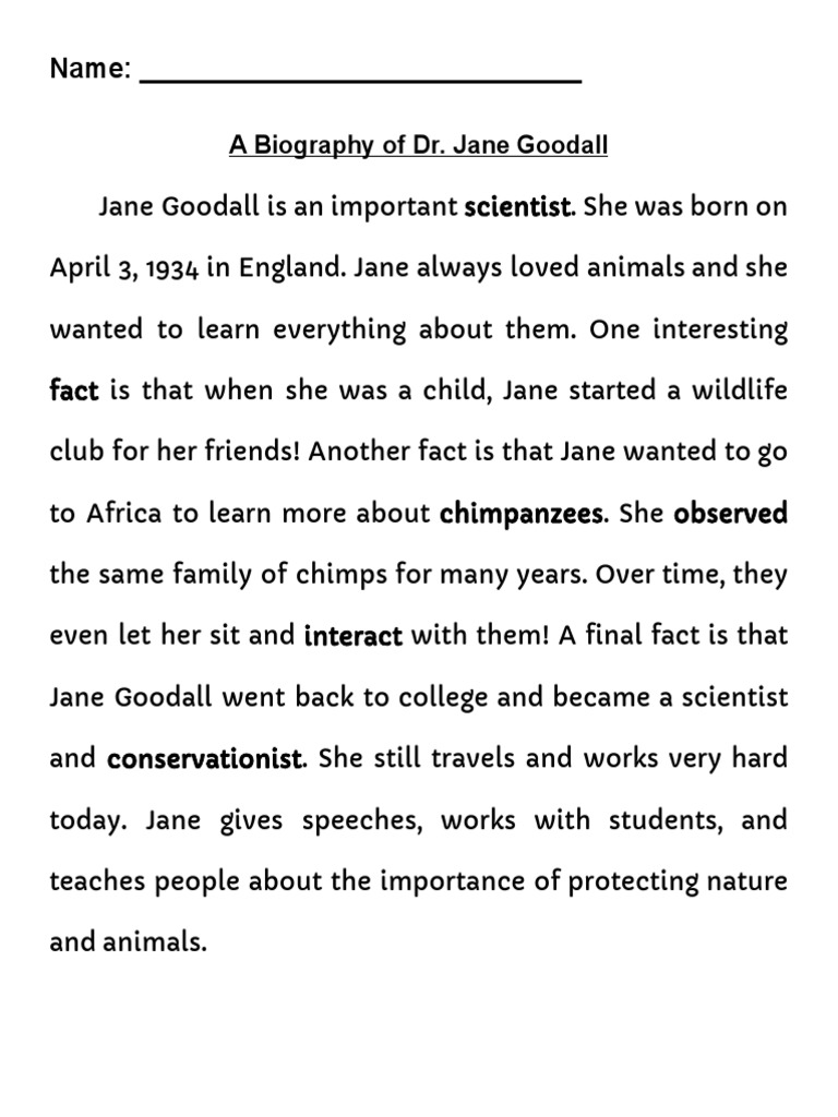 Biography of Dr. Jane Goodall | PDF | Science & Mathematics