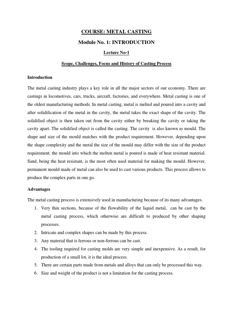Introduction To Casting | PDF | Foundry | Casting (Metalworking)