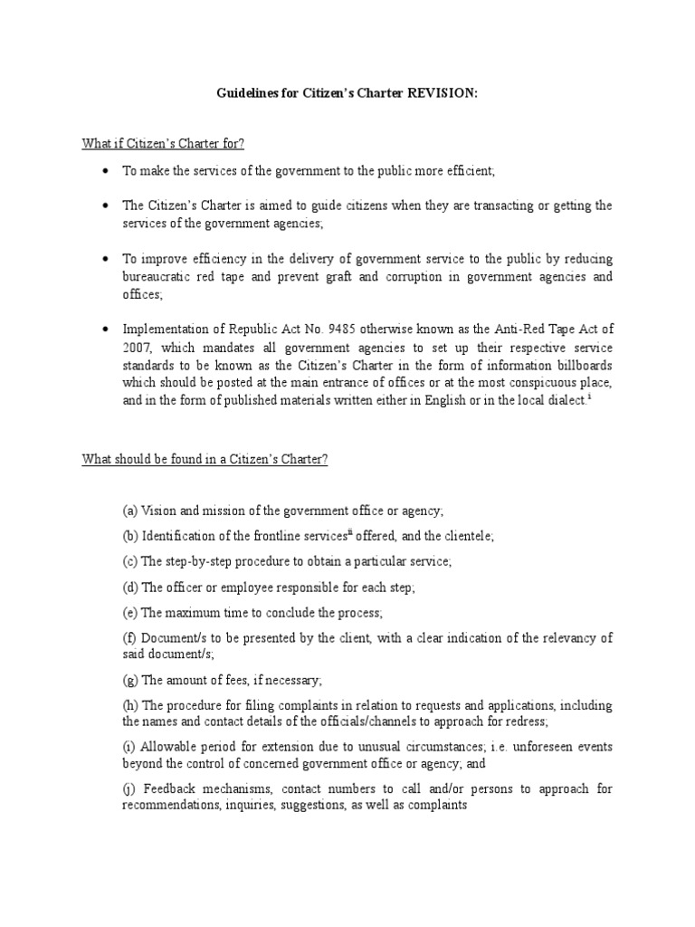 ARTA Guidelines for Citizen's Charter | PDF | Signature | Identity Document