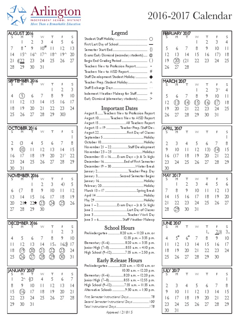 2016-17 Calendar | PDF | Academic Term | Educational Organizations