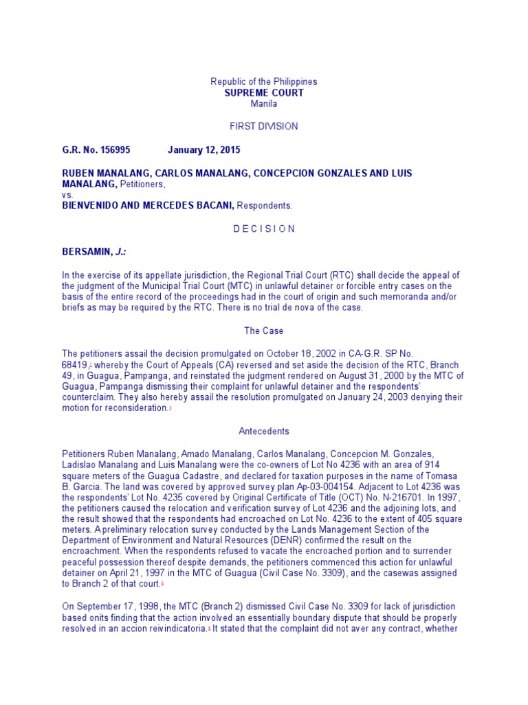 Philippines Supreme Court Ruling on Ejectment Case | PDF | Complaint ...