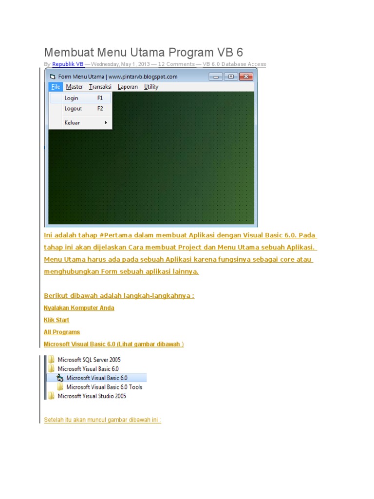 Membuat Menu Utama Program VB 6 | PDF