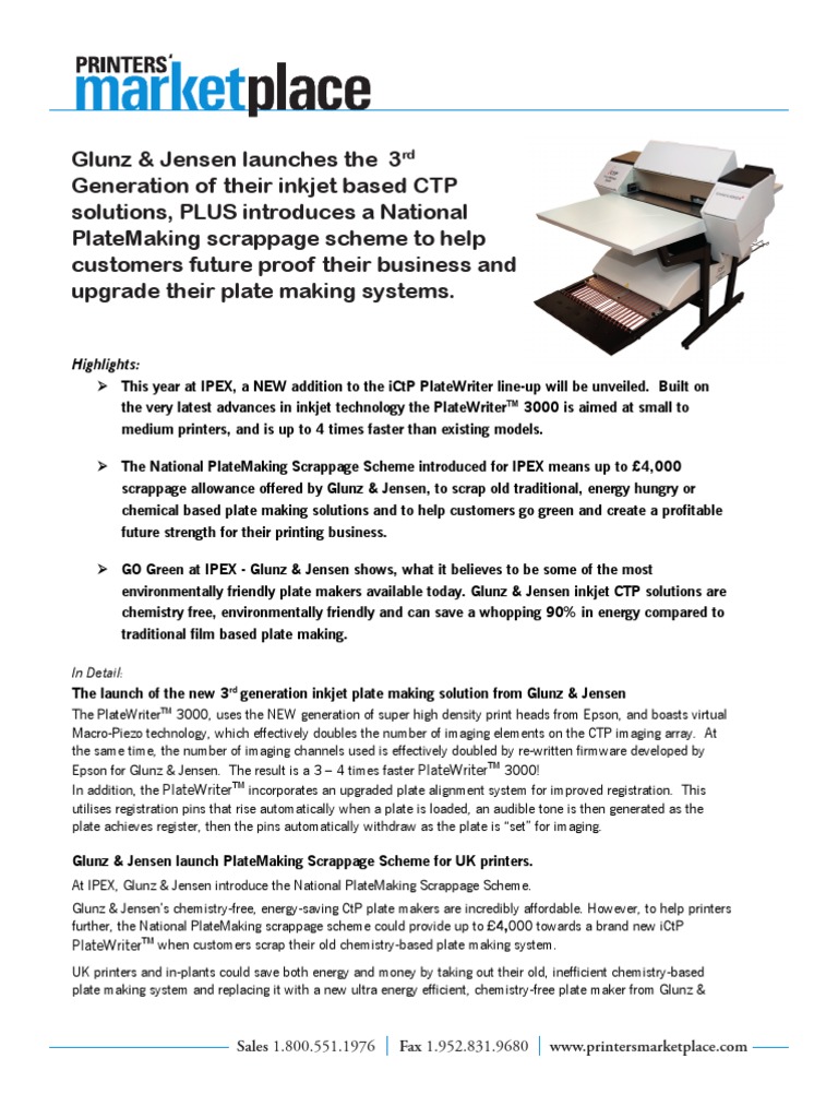 Third Gen Inkjet CTP From Glunz & Jensen | Download Free PDF | Printer ...
