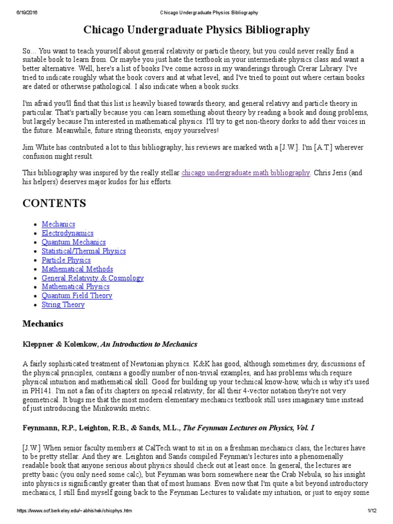 Chicago Undergraduate Physics Bibliography | PDF | Quantum Field Theory ...