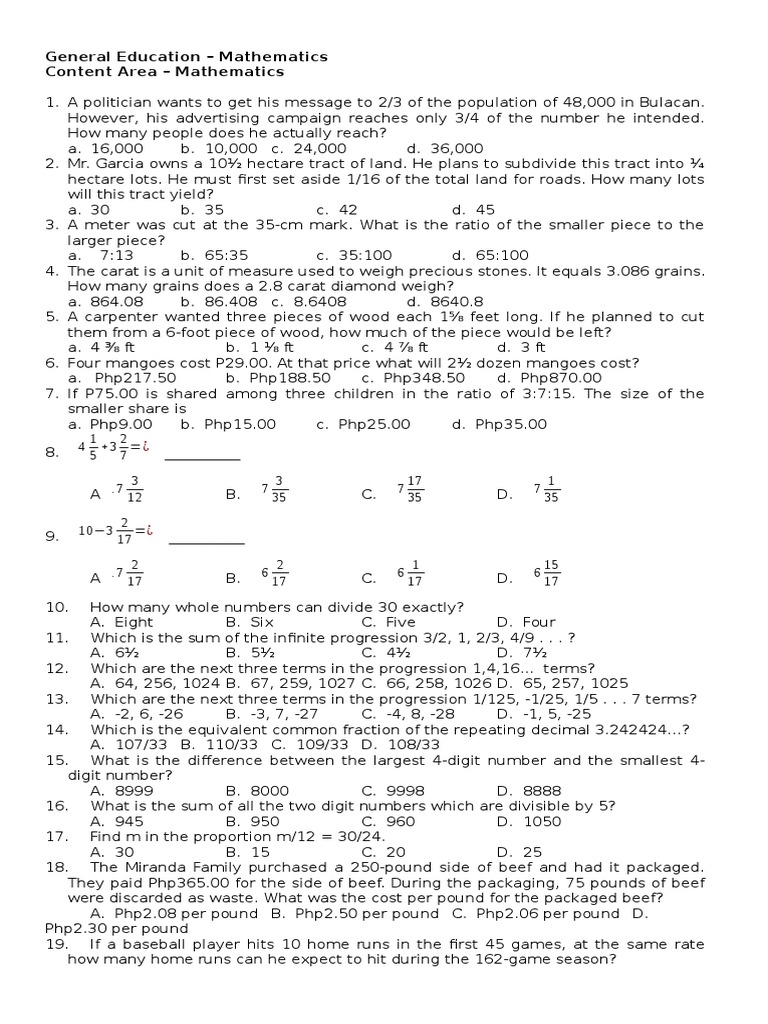 General Education Mathematics LET Reviewer 2 | PDF | Triangle ...