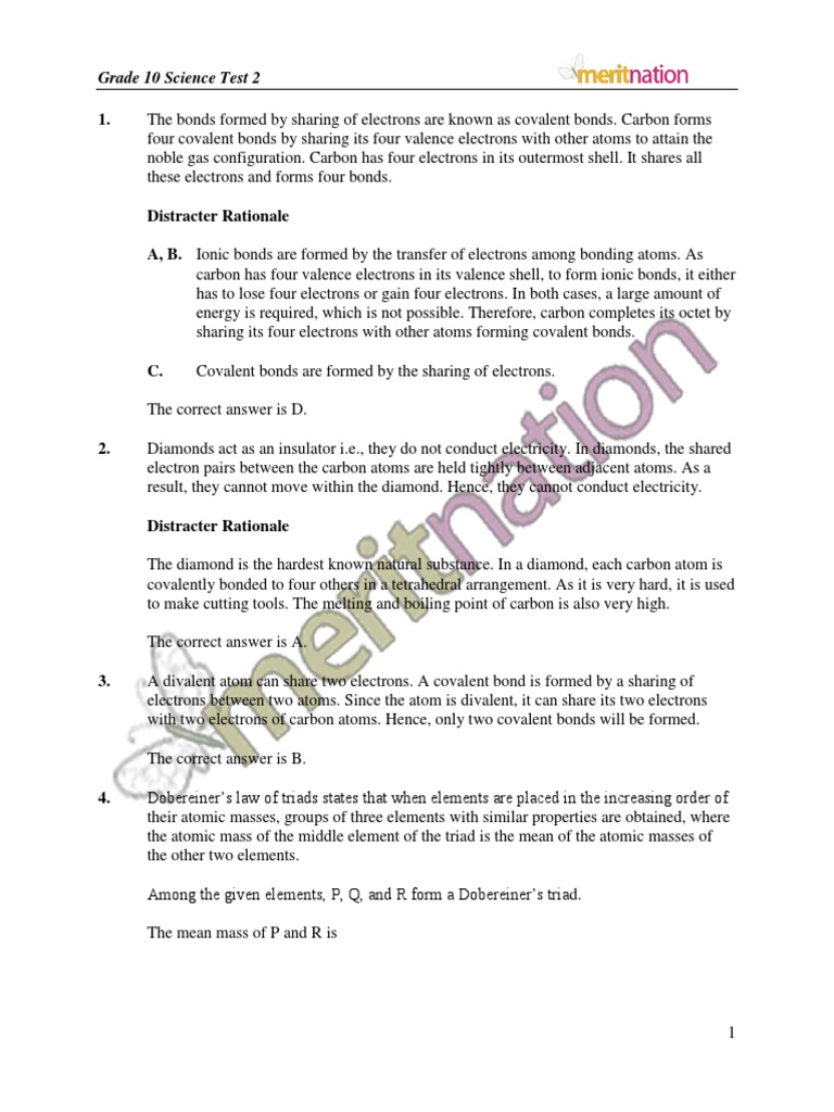 GR 10 Science Test 2 Solution | PDF | Chemical Bond | Lens (Optics)