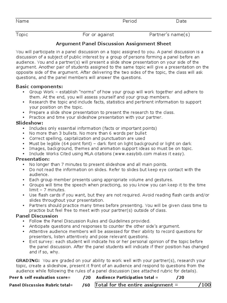 Preparing for Debate: An Argument Panel Discussion Assignment | PDF ...
