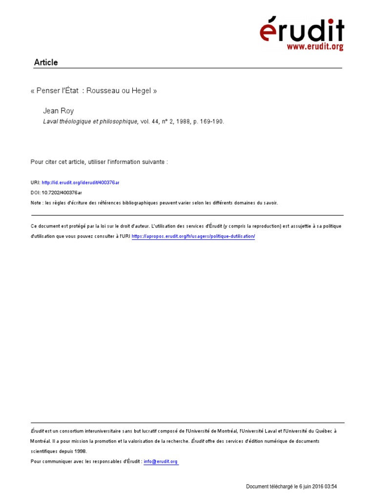 Rousseau et Hegel : Pensée de l'État | PDF | Jean-Jacques Rousseau ...