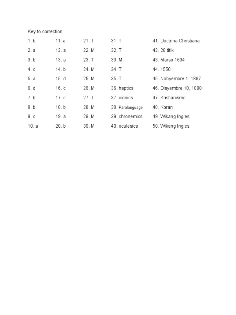 Key To Correction Sa Komunikasyon | PDF