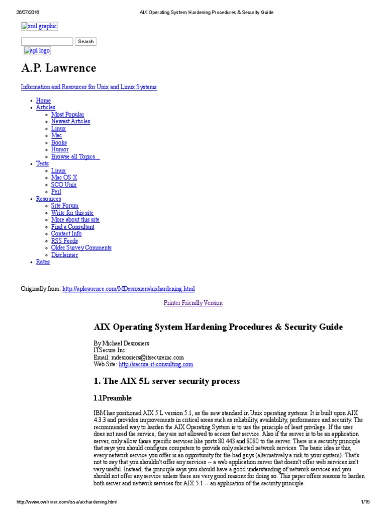 AIX Operating System Hardening Procedures & Security Guide | PDF | Backup | File Transfer Protocol