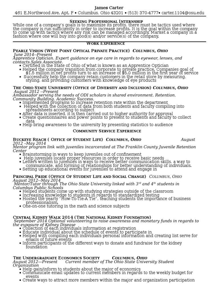 Resume 2 Revised Dec 2015 | PDF | Ohio State University | Tutor