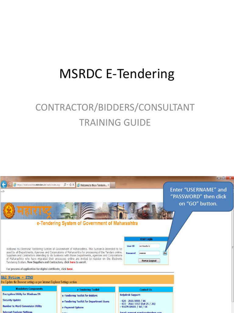 MSRDC E-Tendering: Contractor/Bidders/Consultant Training Guide | PDF
