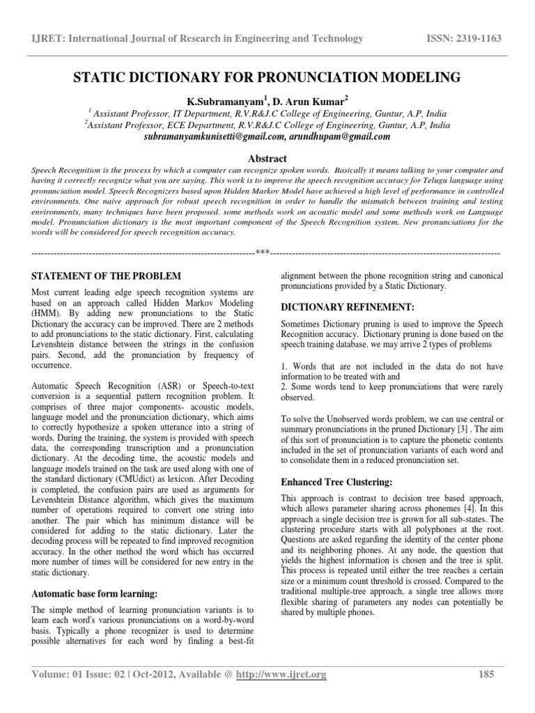 Static Dictionary For Pronunciation Modeling | PDF | Speech Recognition ...