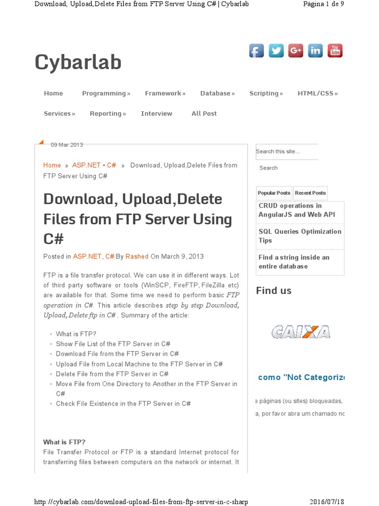 Download, Upload, Delete Files From FTP Server Using C# | PDF | File ...