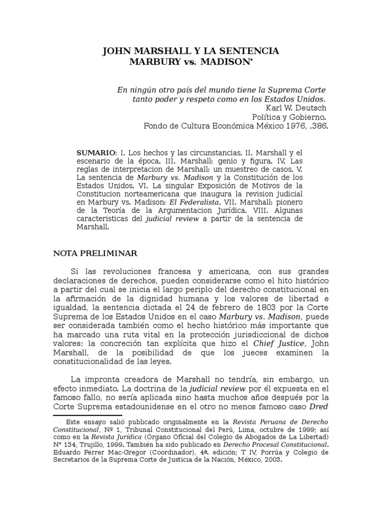 John Marshall y Marbury Vs Madison | PDF | Juez | Constitución de los ...
