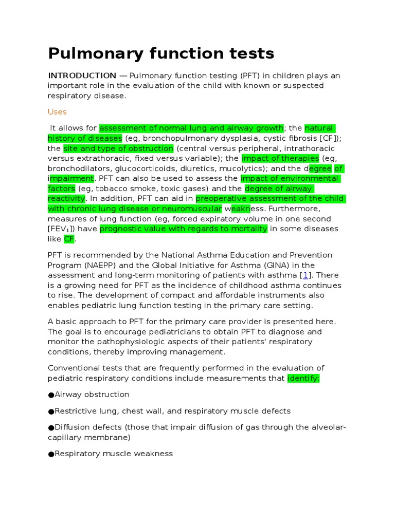 Pulmonary Function Tests | PDF | Asthma | Lung