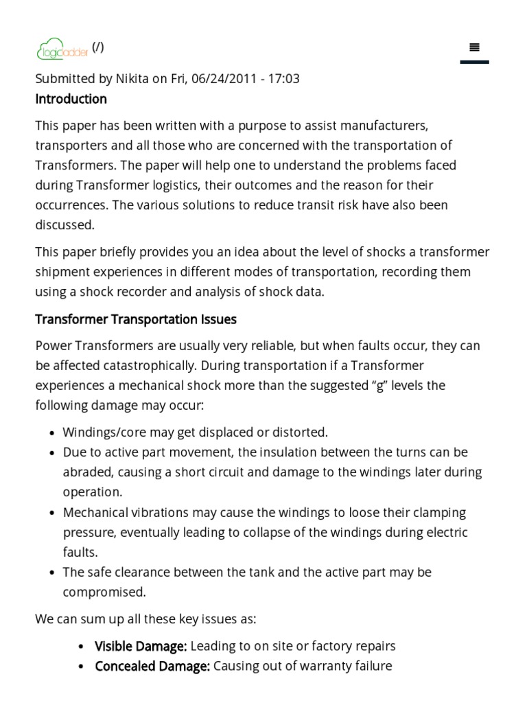 Transformer Logistics Monitoring - Shock and Impact Recorder ...