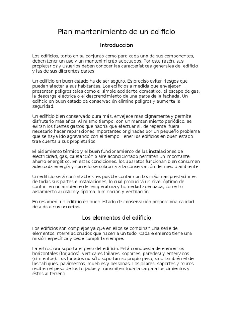 Plan Mantenimiento de Un Edificio | PDF | Fundación (Ingeniería) | Ingeniería de Edificación