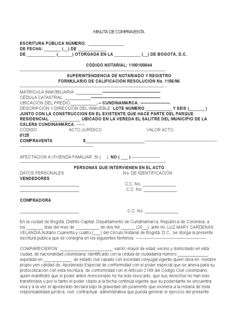 Minuta de Compraventa Notaria | PDF | Derecho Civil (Common Law) | Justicia