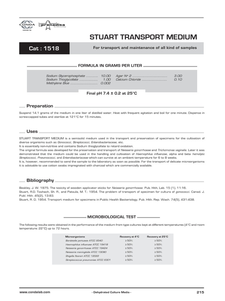 Stuart Transport Medium: Preparation | PDF | Microbiology | Clinical ...