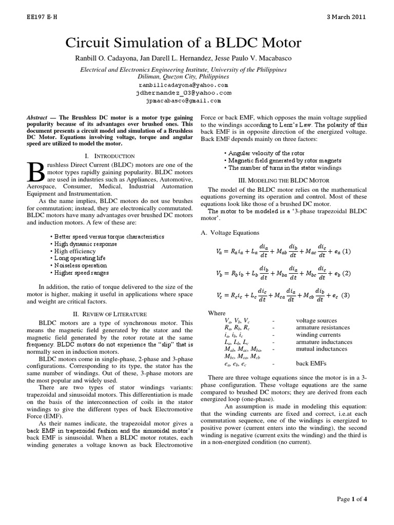 BLDC Motor Circuit Simulation Model | PDF | Electric Motor | Physics
