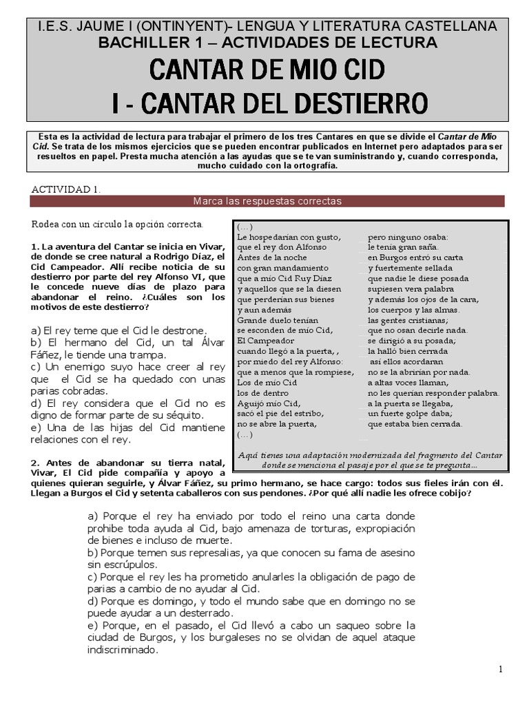 Cantar de Mio Cid - Destierro | PDF | Idiomas