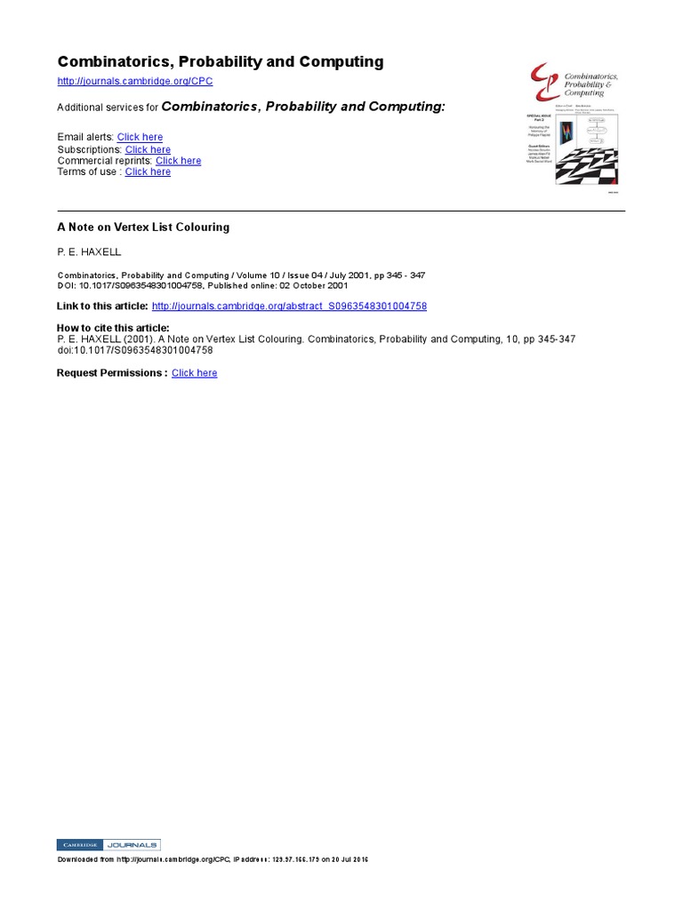 Combinatorics, Probability and Computing | PDF | Vertex (Graph Theory) | Mathematical Concepts