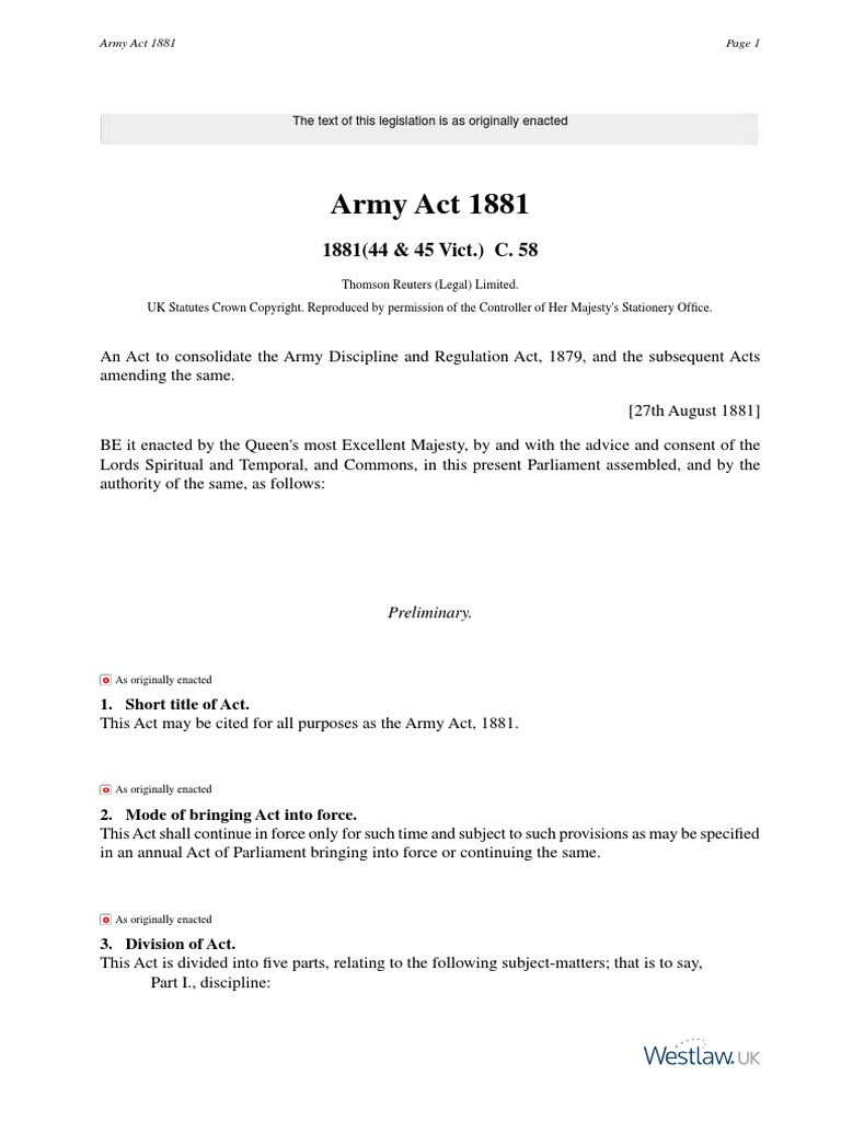 Army Act 1881: Military Discipline Laws | PDF | Military Justice ...