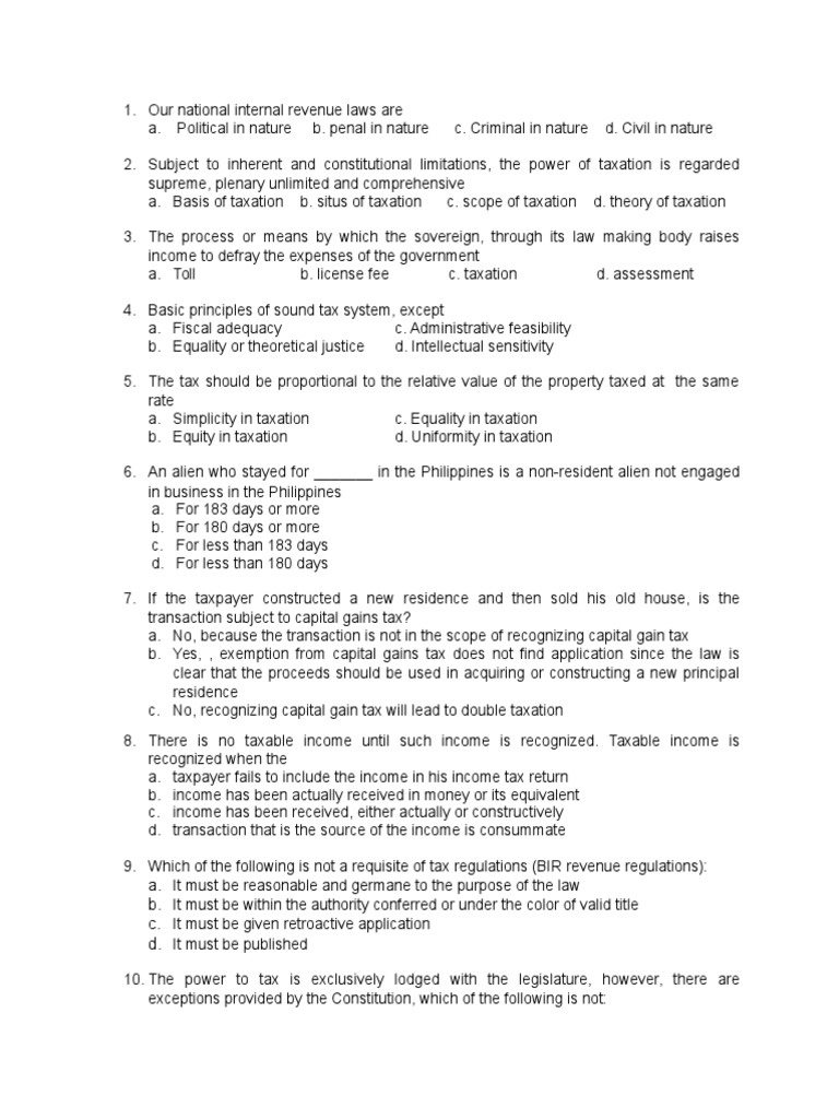 Taxation Exam | PDF | Capital Gains Tax | Taxes