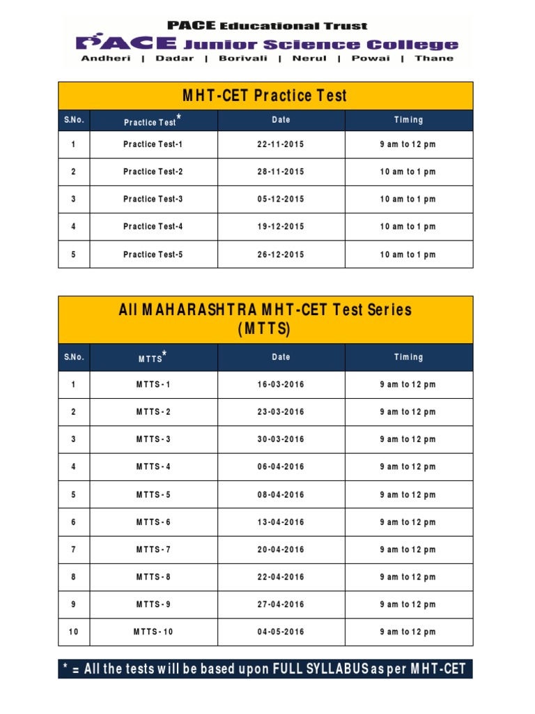 Mht-Cet Test Series Planner (2015 - 2016) | PDF