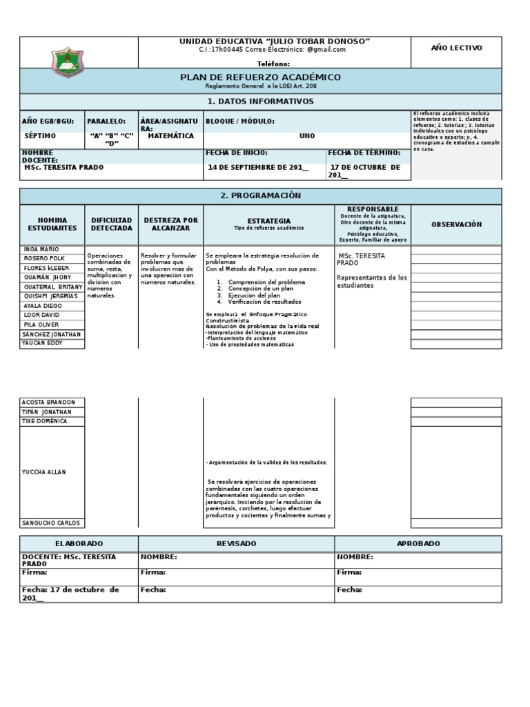 Plan De Refuerzo Pdf Número Primo Maestros