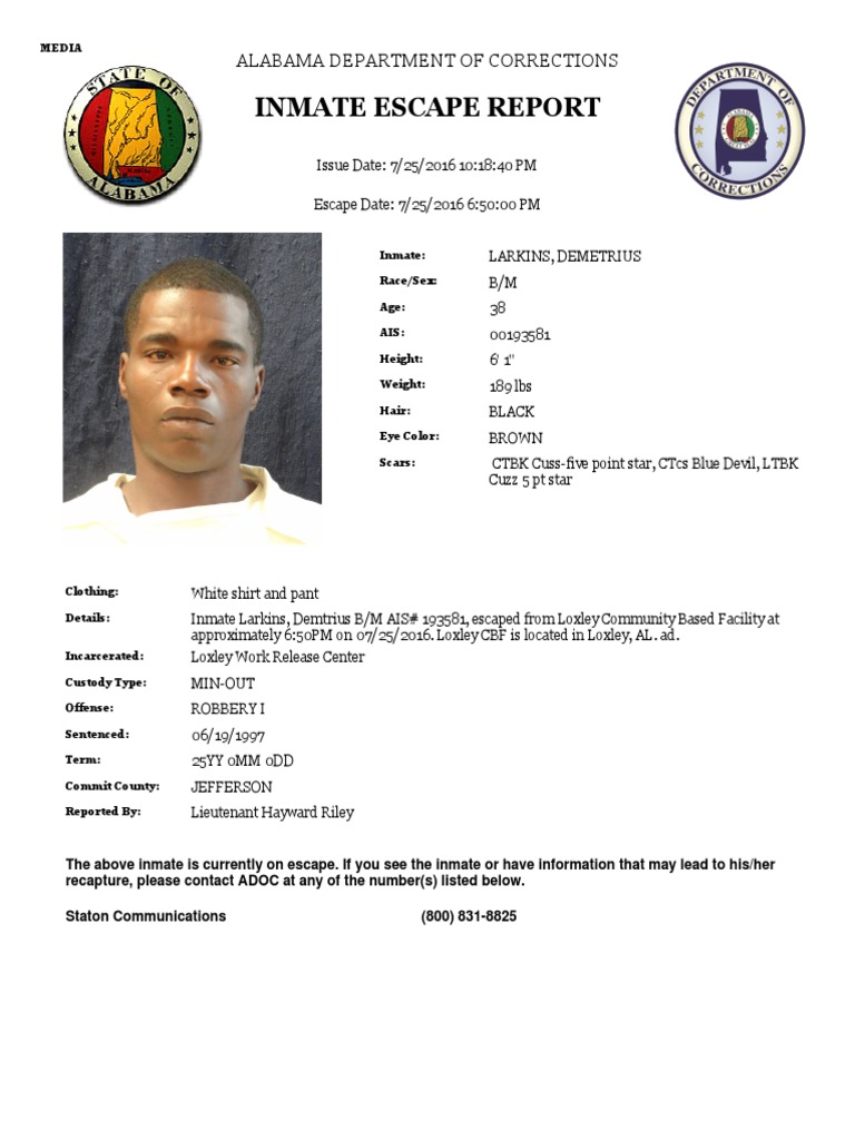 ADOC Escaped Inmate - Demetrius Larkins | PDF