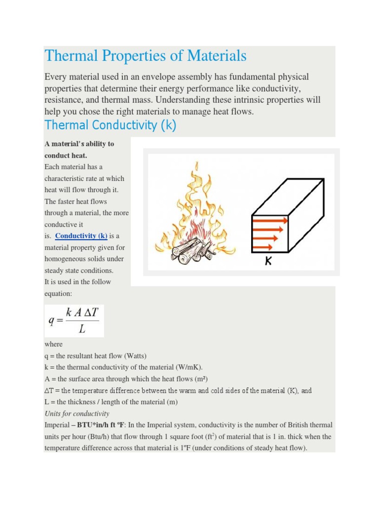 Thermal Properties of Materials | PDF | Thermal Conductivity | Heat ...